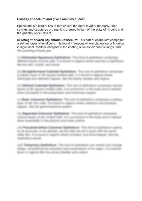 Solution Classify Epithelium And Give Examples Of Each Studypool