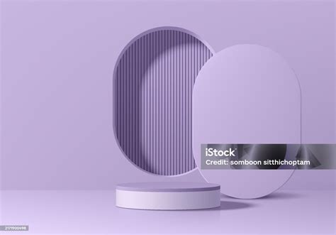 현실적인 보라색 3d 원통형 받침대 연단 배경 와 둥근 창문 벽 장면 미니멀리스트 모형 받침대 또는 추상 제품 디스플레이 프레젠테이션 무대 쇼케이스 플랫폼 벡터 디자인 0