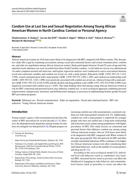 Pdf Condom Use At Last Sex And Sexual Negotiation Among Young African American Women In North
