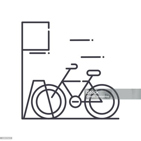 자전거 주차 개념 아이콘 선형 절연 일러스트레이션 얇은 선 벡터 웹 디자인 사인 흰색 배경에 편집 가능한 스트로크가 있는 개요 개념 기호 두발자전거에 대한 스톡 벡터 아트