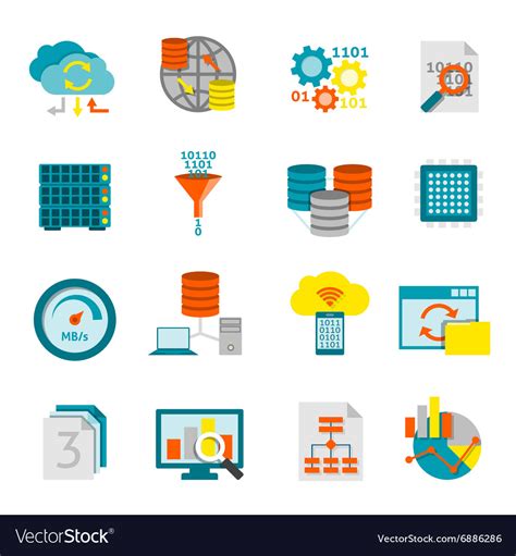 database analytics flat icons set royalty free vector image