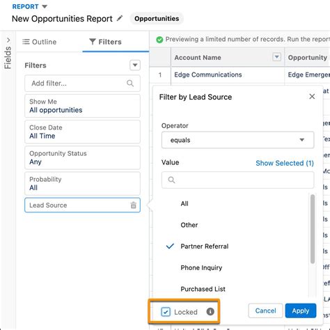 Unité Filter Your Report Salesforce Trailhead