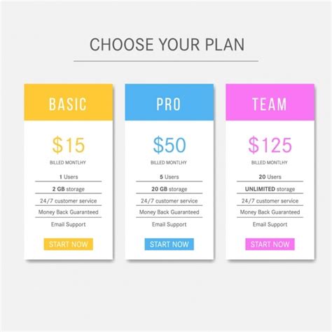 Free Vector Price Table Template Design