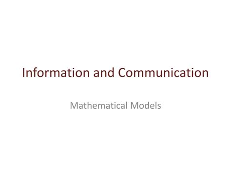 Pdf Information And Communication Mathematical Models