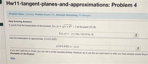 Solved Hw11 Tangent Planes And Approximations Problem 4