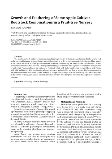 Pdf Growth And Feathering Of Some Apple Cultivar Rootstock
