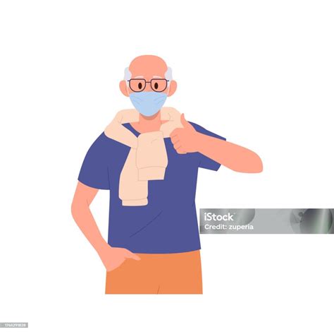 행복 만족 노인 남자 만화 캐릭터 보호 의료 마스크를 착용 엄지 손가락 제스처 감기와 독감에 대한 스톡 벡터 아트 및 기타 이미지 감기와 독감 건강관리와 의술 격리