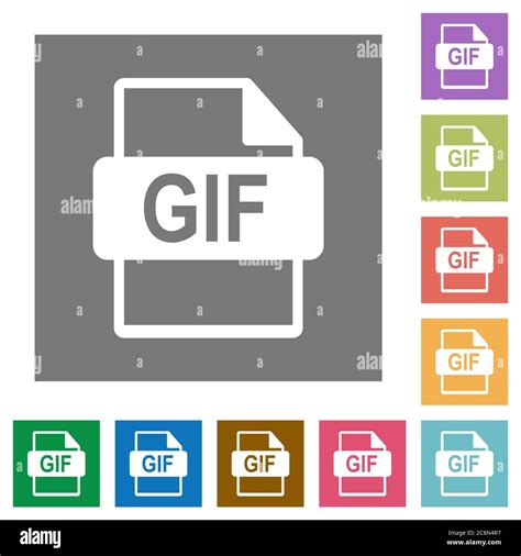  File Format Flat Icon Set On Color Square Background Stock Vector