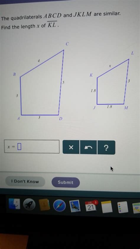 Solved The Quadrilaterals Abcd And Jklm Are Similar Find