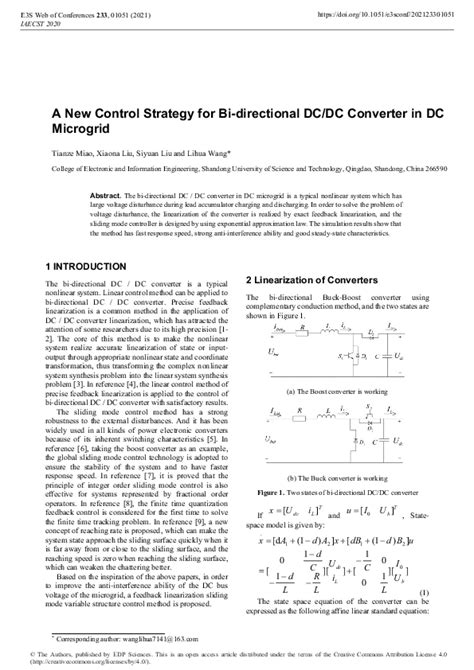 Pdf A New Control Strategy For Bi Directional Dcdc Converter In Dc