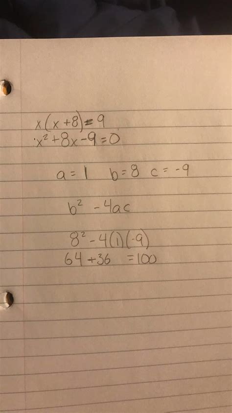 what is the value of b2 4ac for the following equation x x 8 9