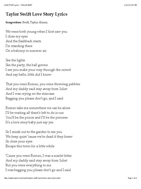 Taylor Swift Love Story Lyrics Leisure Taylor Swift Love Story Lyrics Leisure