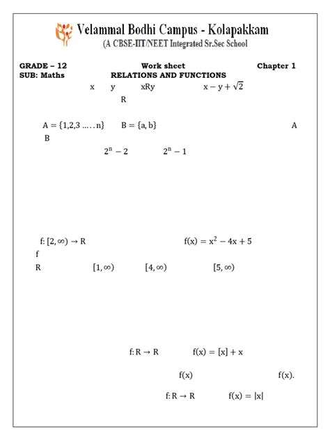 Chapter 1 Relation And Functions Pdf Function Mathematics Mathematical Concepts