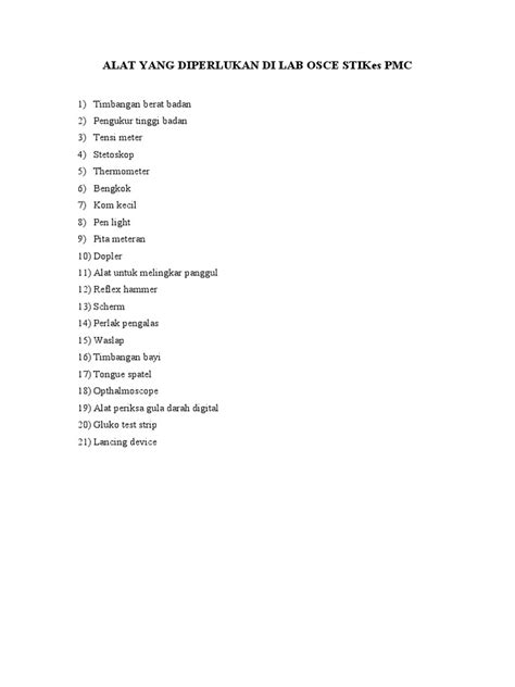 Alat Yang Diperlukan Di Lab Osce Stikes Pmc Pdf