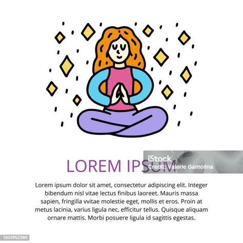 편안한 마음 챙김 여성과 텍스트와 귀여운 다채로운 손으로 그린 벡터 낙서 카드 엽서 배너 포스터 스티커 및 소셜 미디어를 위한 벡터 템플릿 가공의 인물에 대한 스톡 벡터