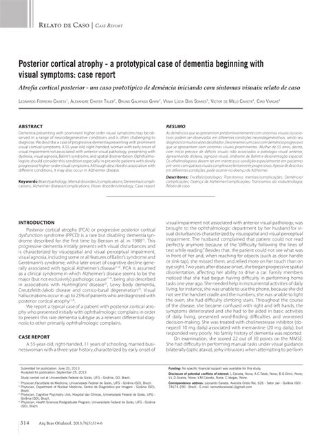 Pdf Posterior Cortical Atrophy A Prototypical Case Of Dementia