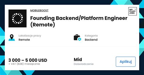 Praca Founding Backendplatform Engineer Remote Backend Mobileboost Zdalnie No Fluff Jobs