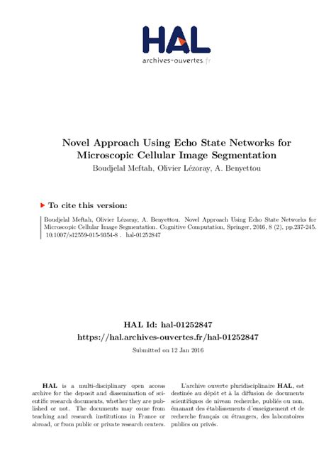 Pdf Novel Approach Using Echo State Networks For Microscopic Cellular Image Segmentation