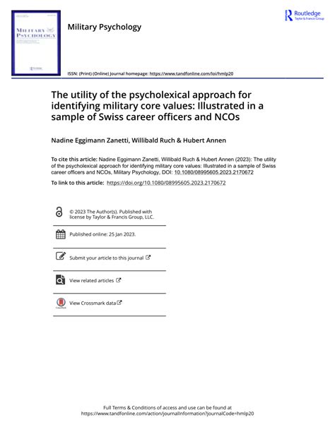 Pdf The Utility Of The Psycholexical Approach For Identifying Military Core Values