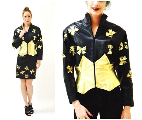 Vintage Sequin Leather Jacket Black And Gold Metallic Sequin Jacket