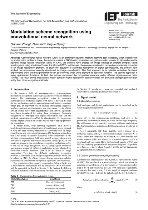 pdf modulation scheme recognition using convolutional neural network