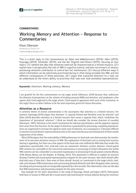 Pdf Working Memory And Attention Response To Commentaries