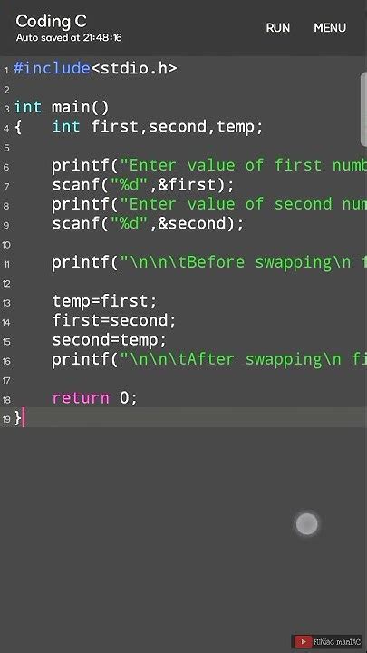 Swap Method In C Programming Fun With Coding Swapping Cpromgramming Shorts Funiac