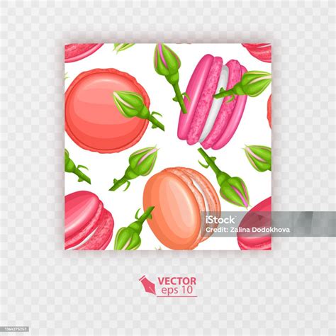 프렌치 스위트 마카롱과 장미가 있는 매끄러운 패턴 신선한 빵집 배경 화면 포스터 벡터 형식에 대한 식품 산업에서 사용할 수