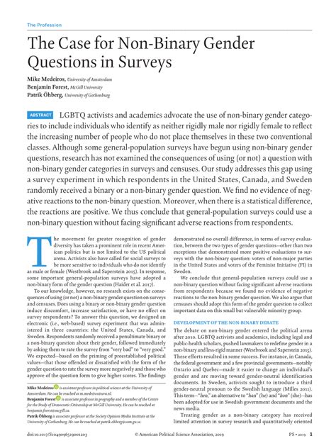 PDF The Case For Non Binary Gender Questions In Surveys