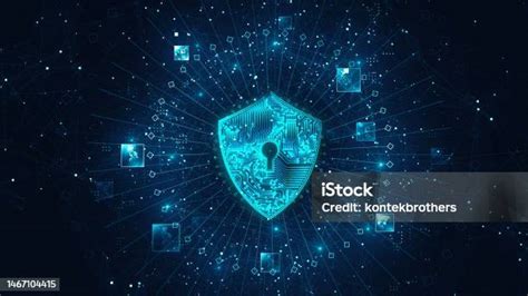 디지털 데이터 네트워크 보호의 아이콘 사이버 보안을 잠급합니다 고속 연결 데이터 분석 연결 배경 개념을 전달하는 기술 데이터 네트워크 방패에 대한 스톡 사진 및 기타 이미지