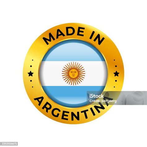 Made In Argentina 라벨 골드 라운드 벡터 배지 스탬프 아르헨티나의 국기 및 텍스트와 아이콘 흰색 배경에 고립 리본상에 대한 스톡 벡터 아트 및 기타 이미지
