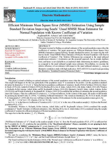 Pdf Efficient Minimum Mean Square Error Mmse Estimation Using