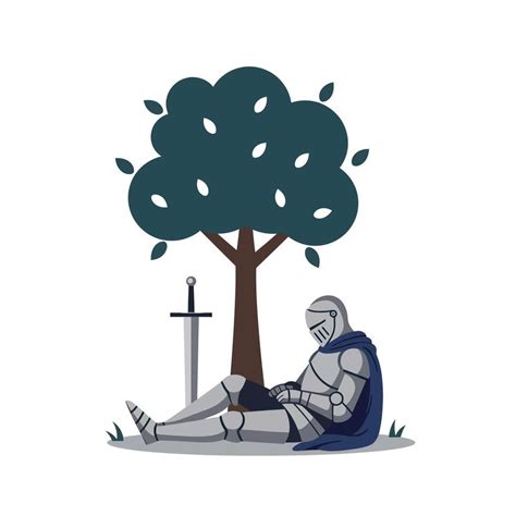 Knight Resting Under A Tree In Flat Minimal Art 60402121 Vector Art At