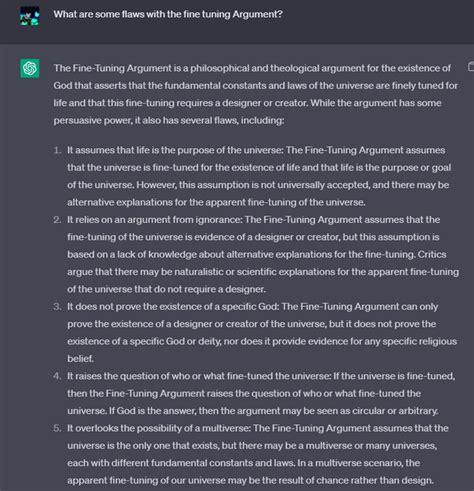 Chatgpt On The Fine Tuning Argument R Religiouscringetards