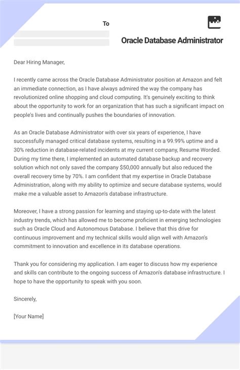 14 Oracle Database Administrator Cover Letter Examples Plus Recruiter