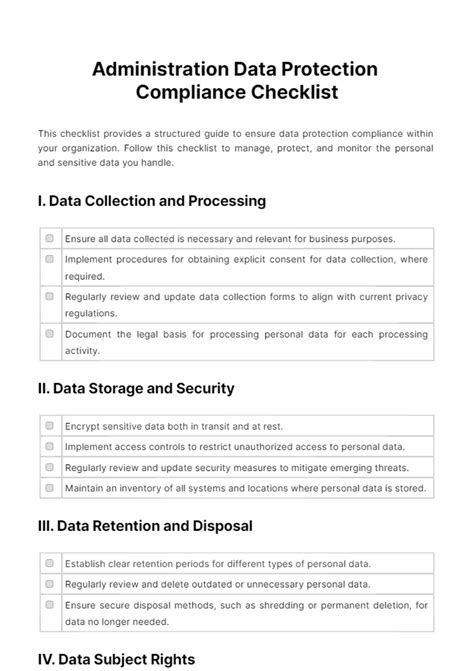 Free Administration Data Protection Compliance Checklist Template To