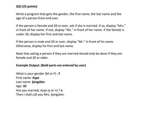 Solved Q3 25 Points Write A Program That Gets The Gender Chegg Com