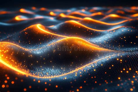 Abstract Digital Waveforms With Glowing Orange And Blue Lights Futuristic Technology