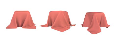 밝은 배경에 고립 된 사실적인 빨간 실크 패브릭으로 덮인 사각형 상자 3d 사실적인 그림 벡터 일러스트레이션 3차원 형태에 대한