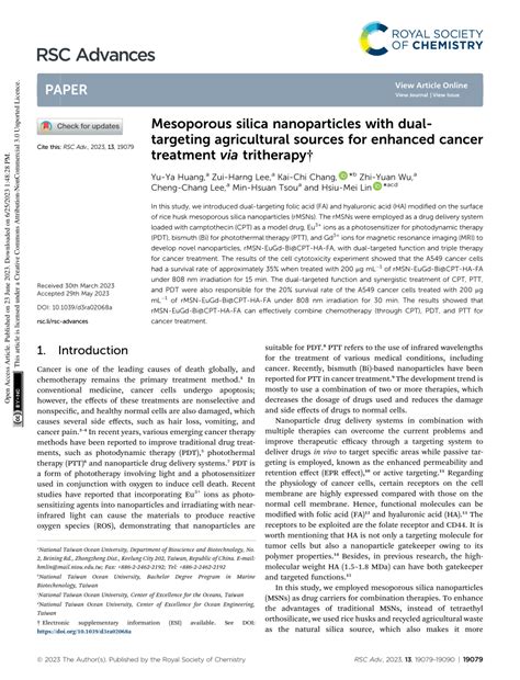 Pdf Mesoporous Silica Nanoparticles With Dual Targeting Agricultural Sources For Enhanced