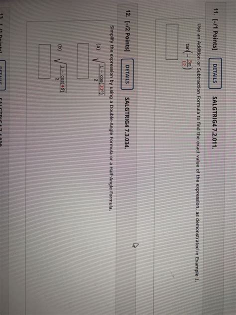 solved 11 [ 1 points] details salgtrig4 7 2 011 use an
