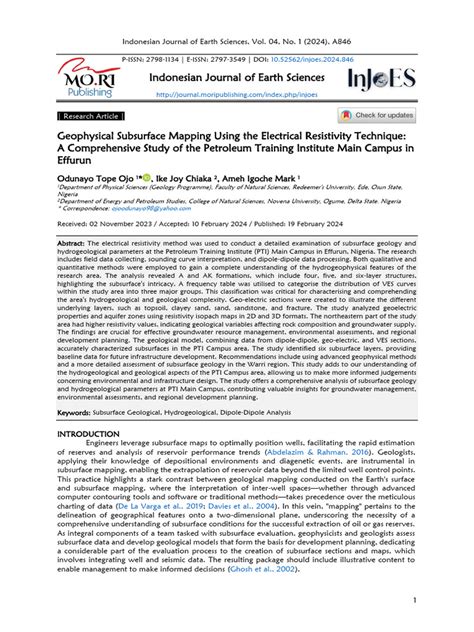 geophysical subsurface mapping using the electrica pdf geology