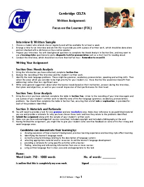 Celta Assignment 1 Focus On The Learner