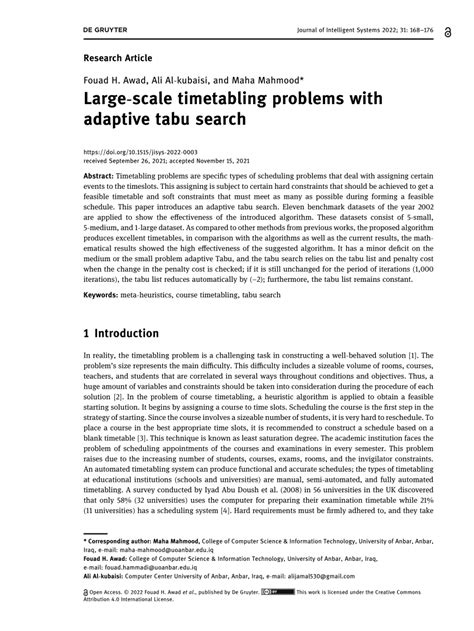 Pdf Large Scale Timetabling Problems With Adaptive Tabu Search