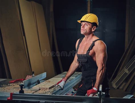 Portrait Of Shirtless Muscular Carpenter Stock Image Image Of Tools