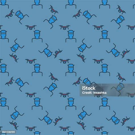 Fpv Quadcopter And Man Vector Drone Colored Seamless Pattern Stock Illustration Download Image