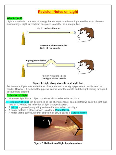 Revision Notes On Light Class 7 Pdf Rainbow Mirror