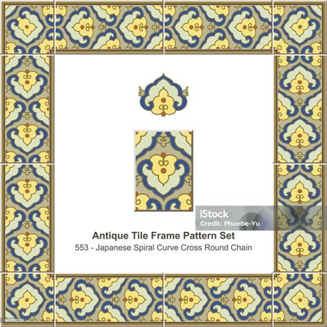 엔 틱 타일 프레임 패턴 설정 일본 나선형 커브 교차 라운드 체인 0명에 대한 스톡 벡터 아트 및 기타 이미지 0명 고전 양식 고풍스런 Istock