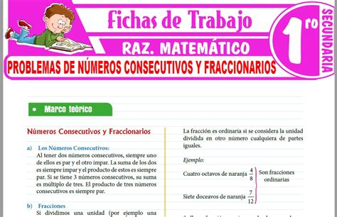 problemas de números consecutivos y fraccionarios para primero