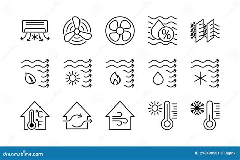 Ventilation Vector Line Icons With Air Conditioning Air Cooling Fan